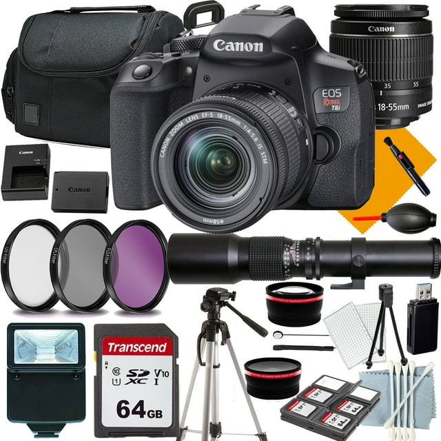 Canon EOS Rebel T8i DSLR Camera with 18-55mm+500mm Telephoto Lens ...
