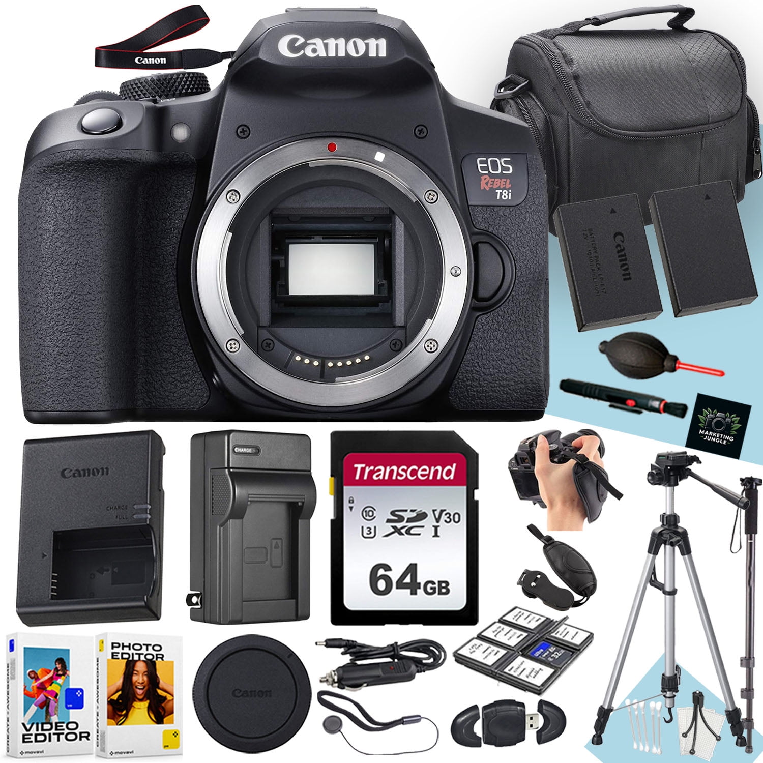 Canon EOS Rebel T8i DSLR Camera (Body Only) + 64 GB Memory + Tripod ...
