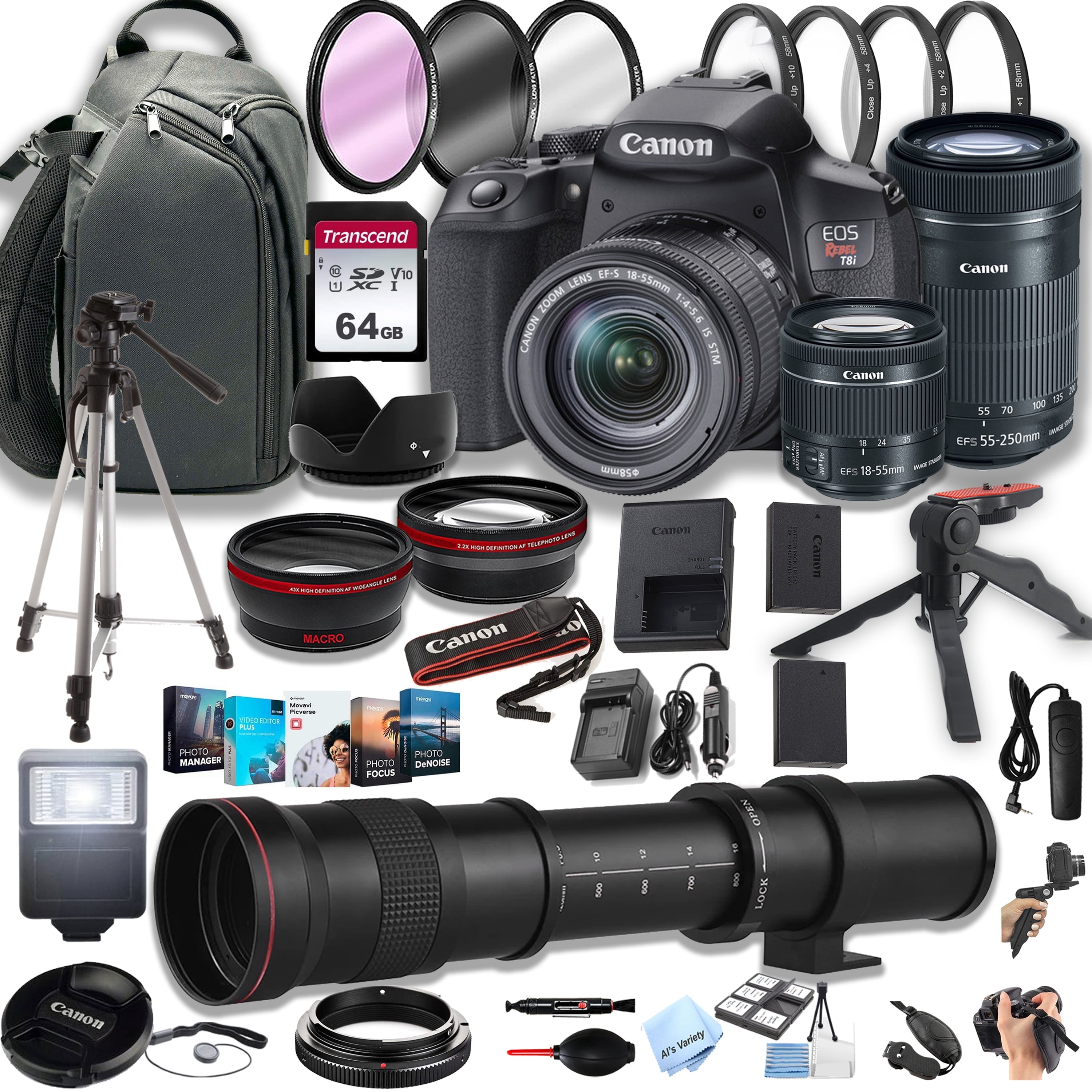 Canon EOS Rebel T8i DSLR Camera Kit with 18-55mm, 55-250mm, 420-800mm ...