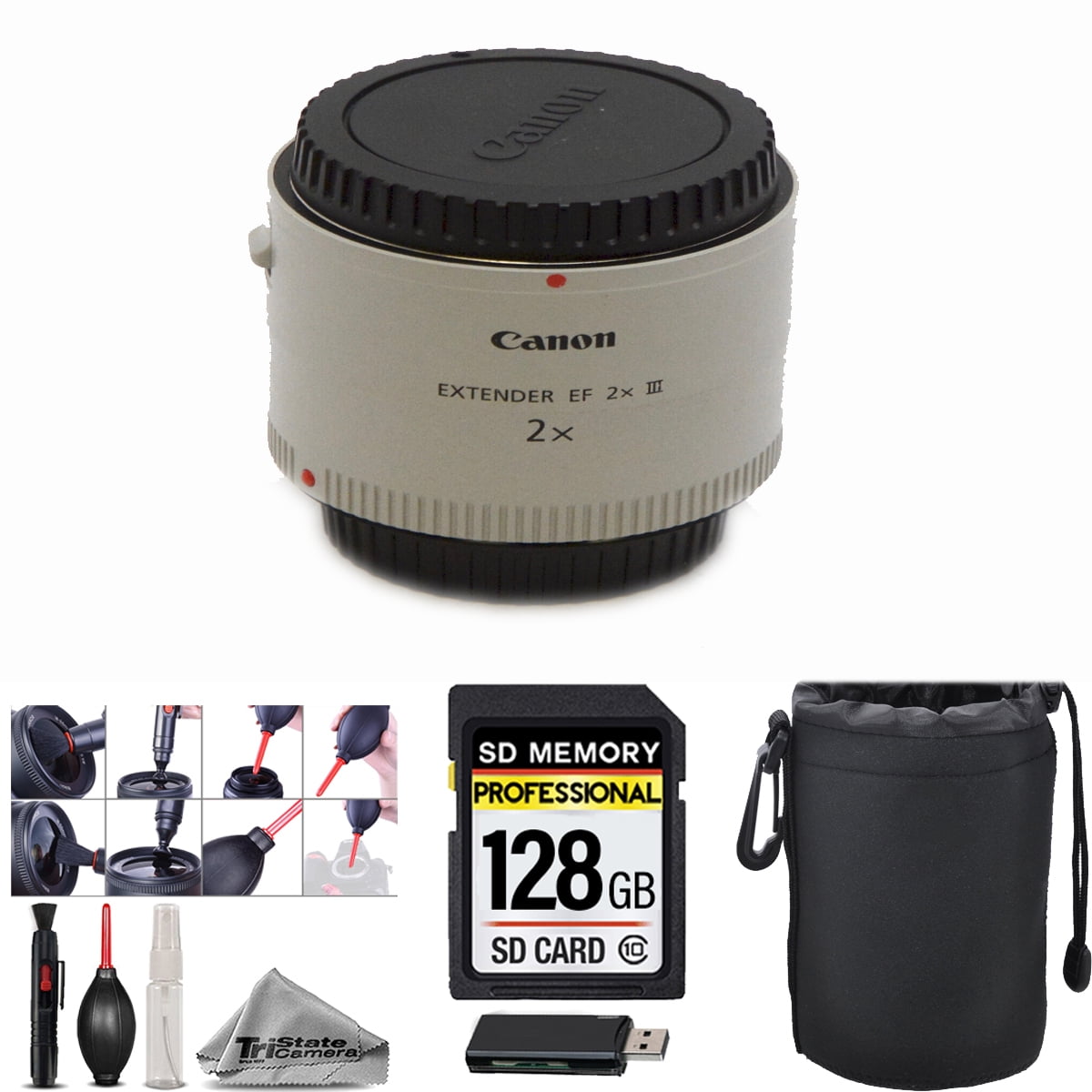 Canon Extender EF 2X III Kit with 128GB Card, Card Reader, Lens Pouch ...
