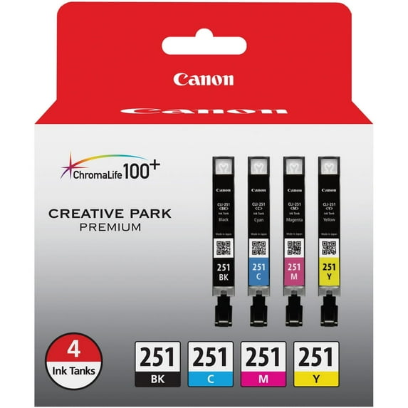 Canon Genuine CLI-251 4 Color Cartridge Set (Black, Cyan, Magenta ...
