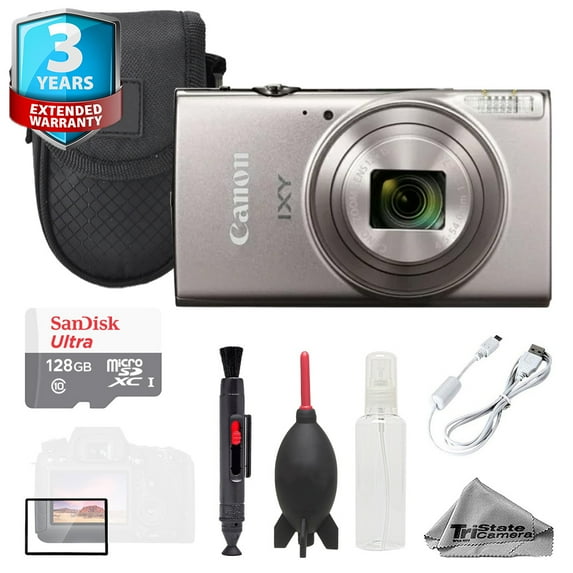 Canon IXY 650 m (PowerShot Elph 360 HS A) Camera Silver + 128GB + Bag+ 3 YR Warranty- Basic Kit ...