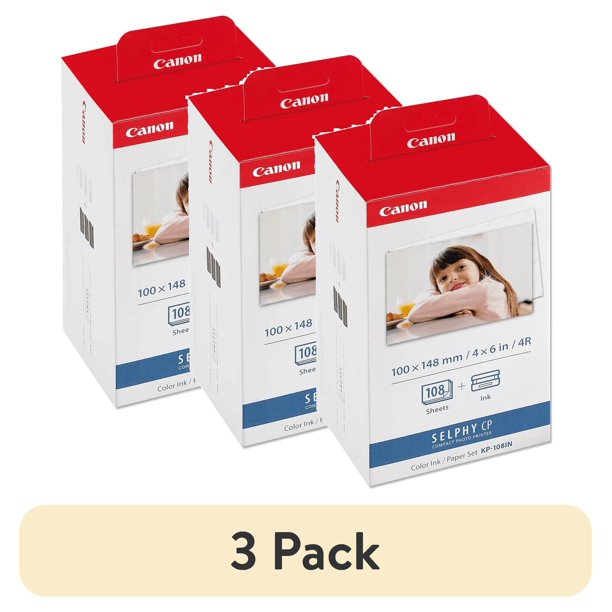 (3 pack) Canon KP-108IN Color Ink Paper includes 108 Ink Paper sheets ...
