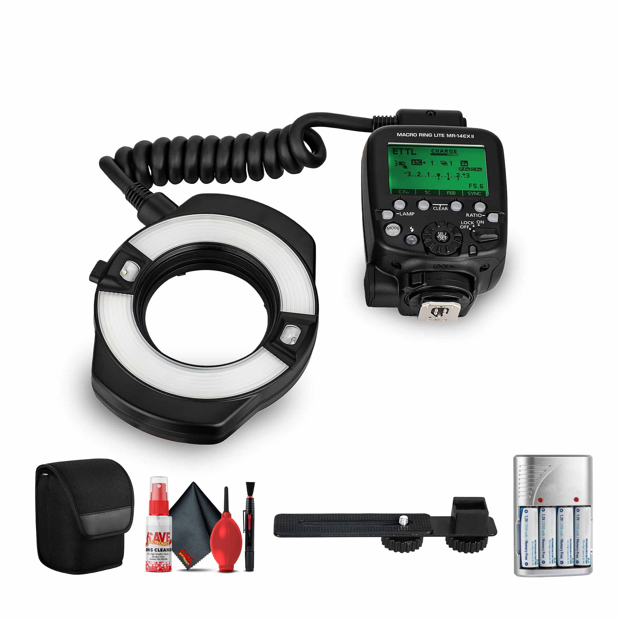 Canon MR-14EX II Macro Ring Lite Flash Bundle AA Battery Charger Kit ...