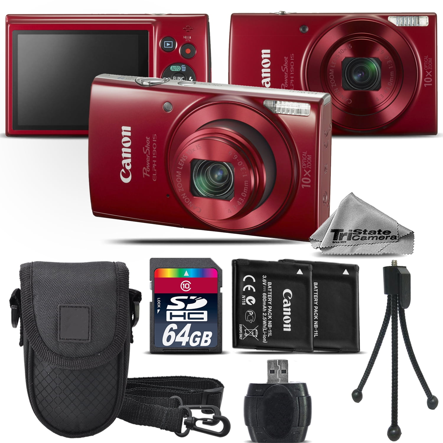 Canon PowerShot ELPH 190 Digital Camera Red 1087C001 10X Optical Zoom ...