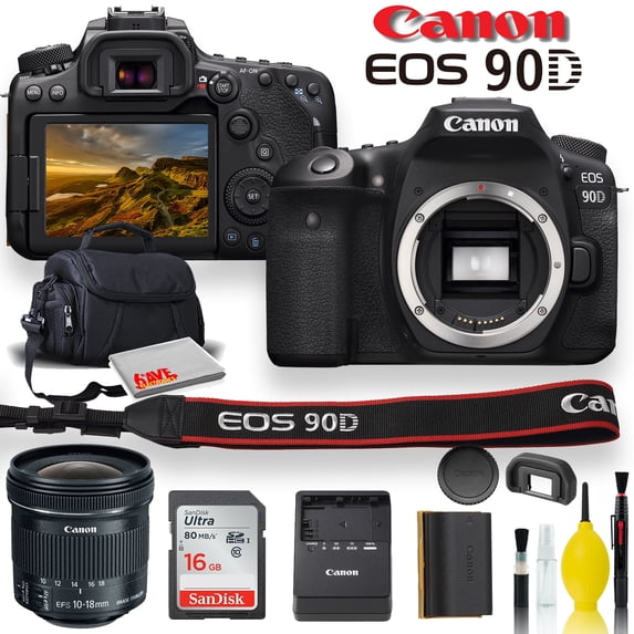 Canon EOS 90D DSLR Camera Bundle with EF-S 10-18mm Lens, Case & Memory ...