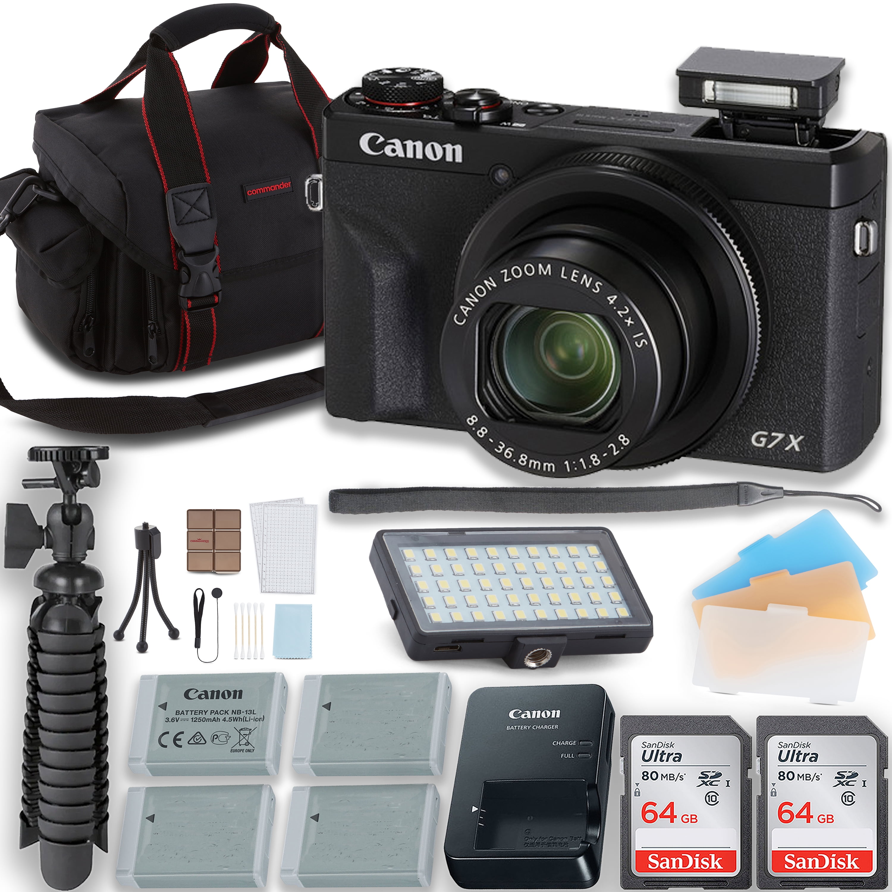 Canon PowerShot G7 X Mark III Digital Camera With LED Video Light + Three Extra Batteries + 2pc ...