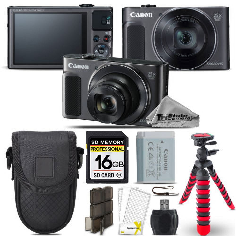 Canon PowerShot SX620 HS Digital Camera Black + Spider Tripod + Case ...