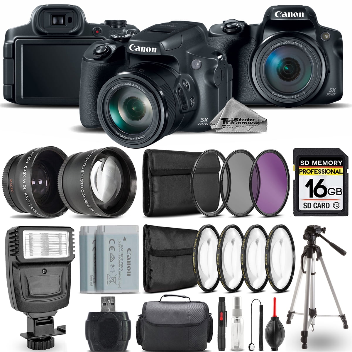 Canon PowerShot SX70 HS Camera + Wide Angle & Telephoto Lens + Flash ...