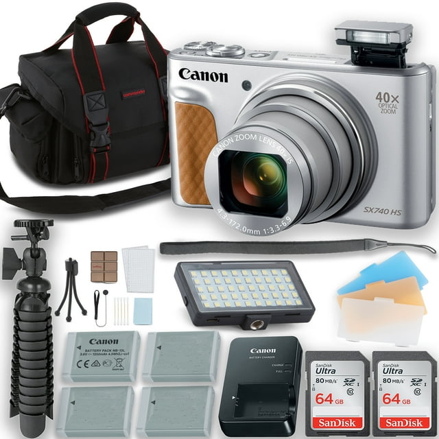 Canon PowerShot SX740 HS WIFI Camera, LED Light, 3 Batteries, 64GB ...