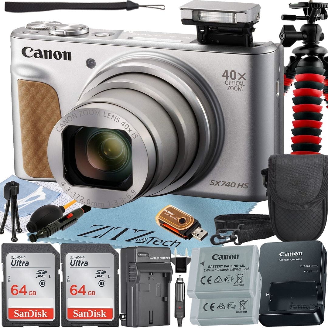 Canon PowerShot SX740 HS Digital Camera (Silver) with 2 Pack SanDisk ...