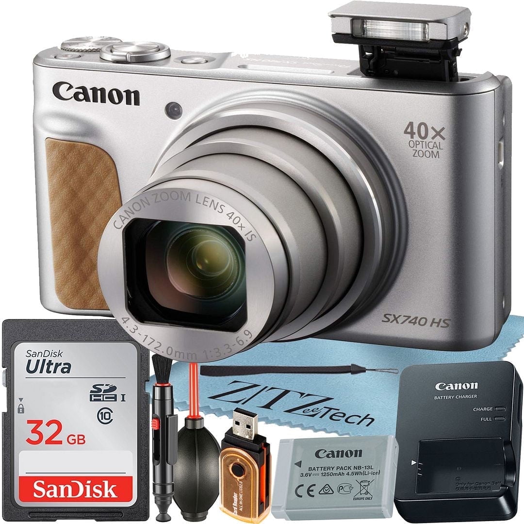 Canon PowerShot SX740 HS Digital Camera (Silver) with 40x Optical Zoom Lens + SanDisk 32GB ...