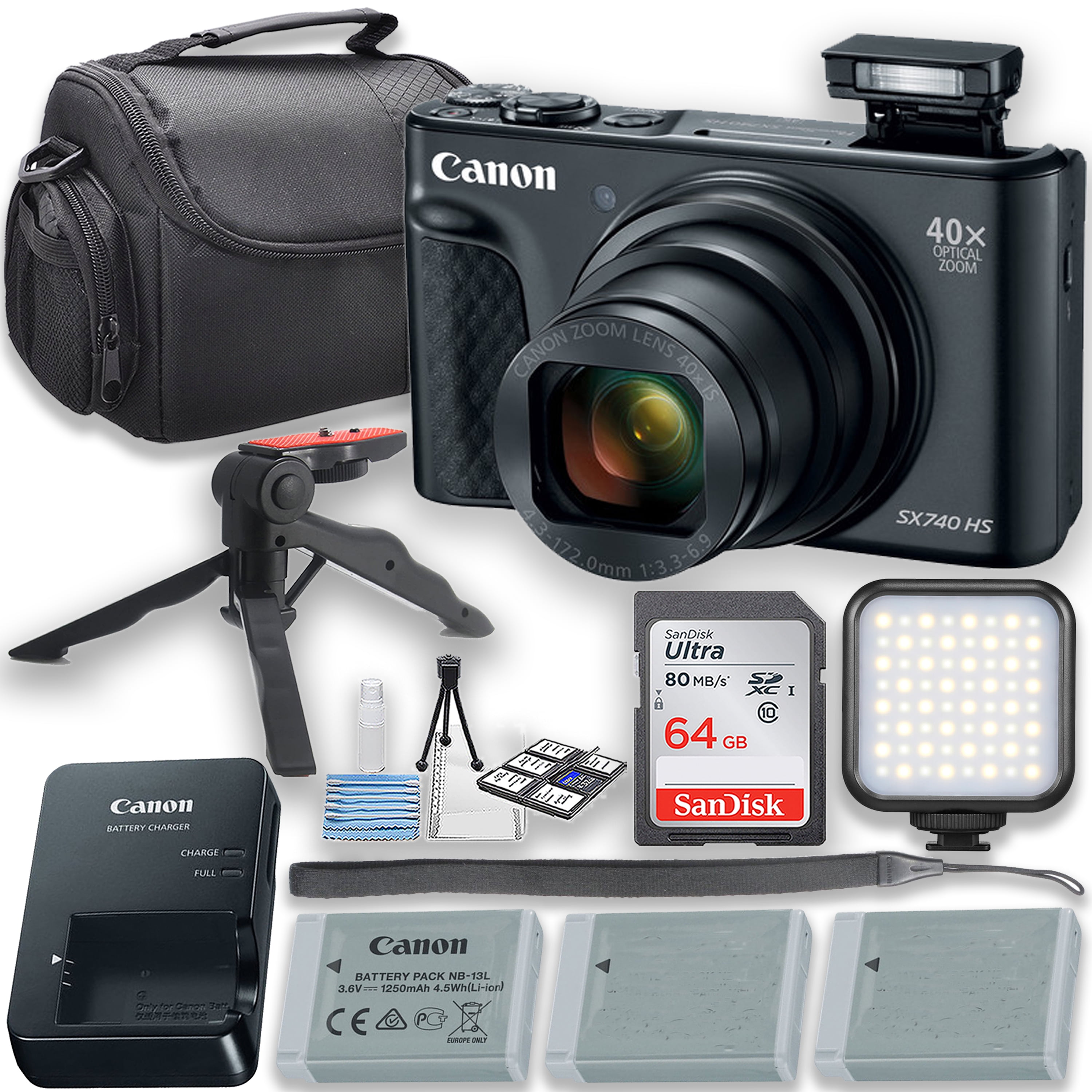 Canon PowerShot SX740 HS Digital Camera With LED Video Light + Two ...