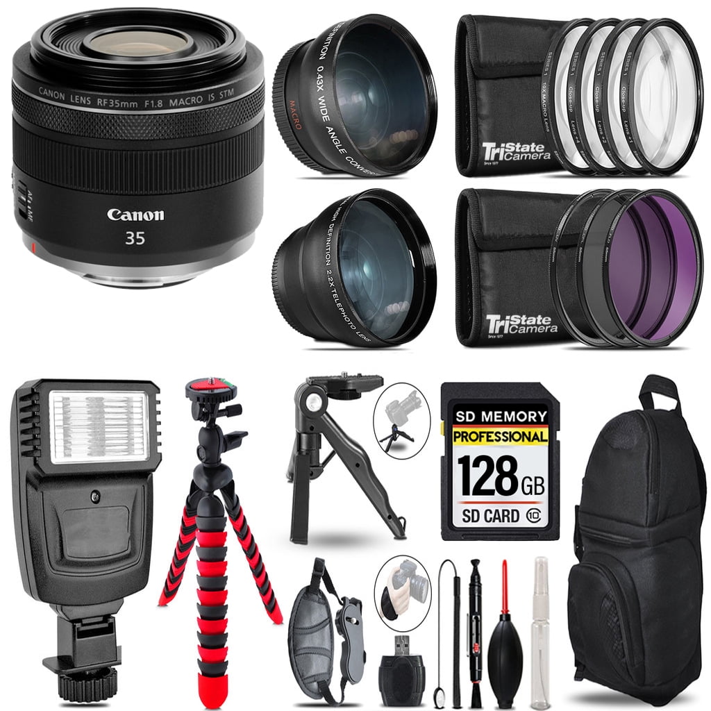Canon RF 35mm f/1.8 IS Macro STM Lens -3 Lens Kit + Slave Flash ...