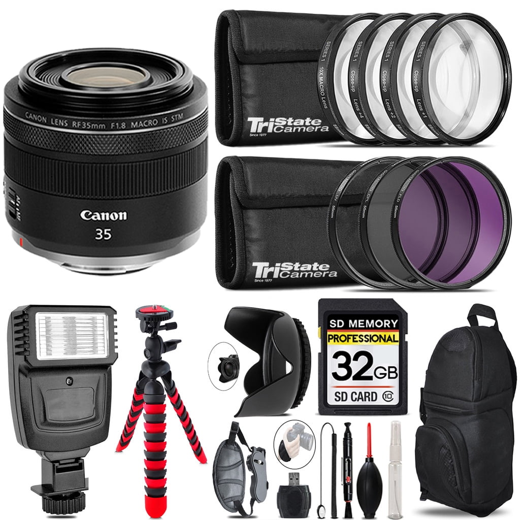Canon RF 35mm f/1.8 IS Macro STM Lens + Flash + Tripod & More - 32GB ...