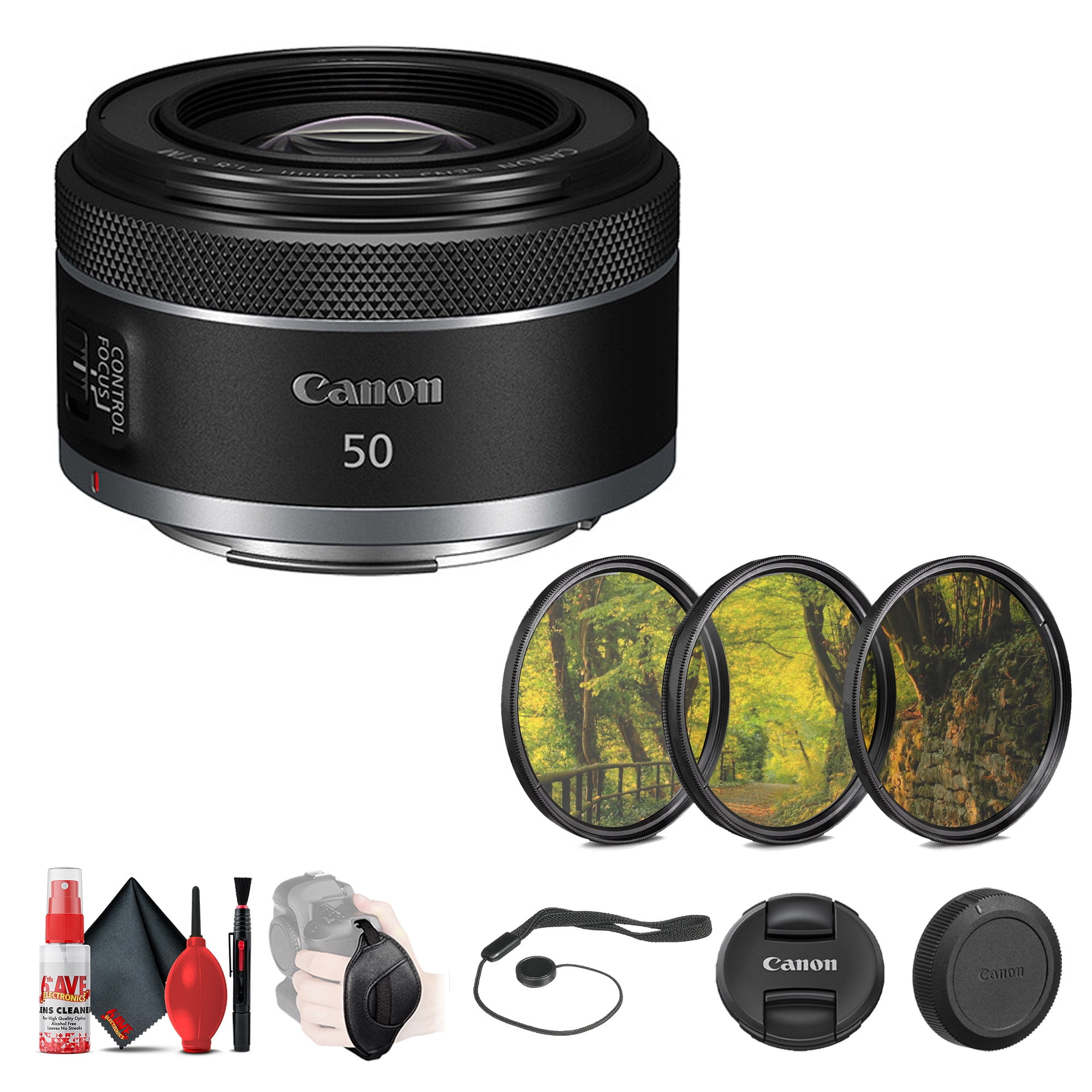 Canon RF 50mm F/1.8 STM Lens + 3-Piece Filter Set + Hand Strap + Lens ...