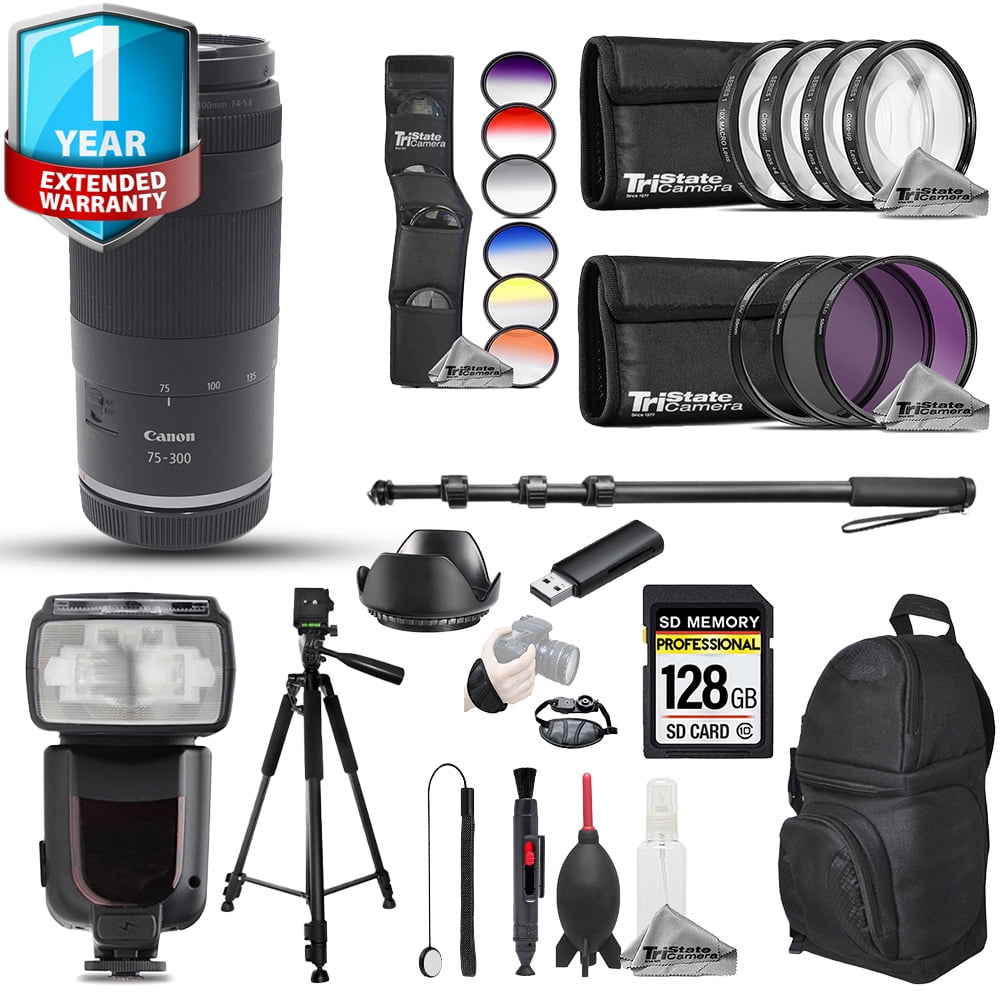 Canon RF 75-300mm f/4-5.6 Lens - 26pc 128GB Ultimate Accessory Kit+1 Yr ...