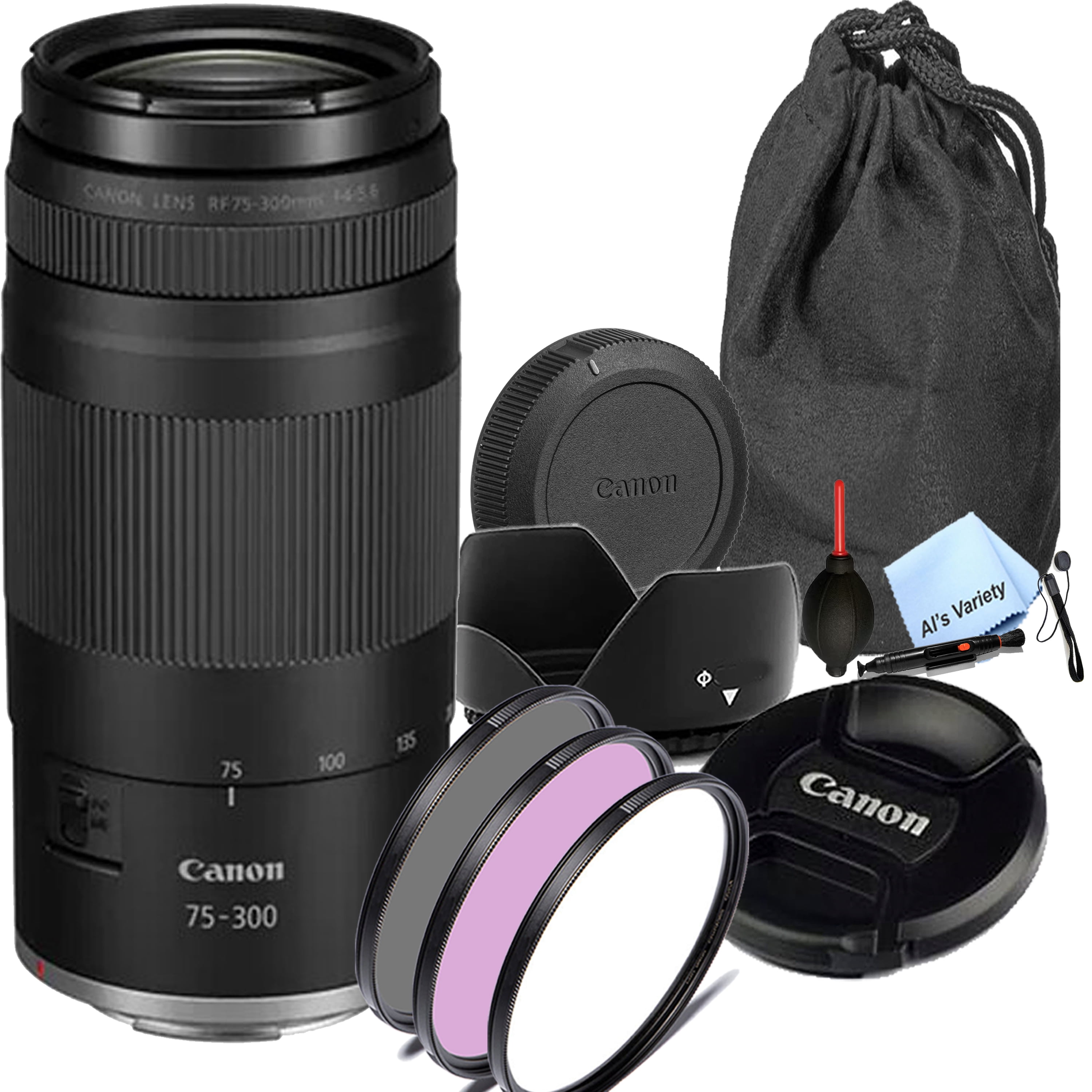 Canon RF 75-300mm f/4-5.6 Lens (Canon RF)- Case, Filters, Tulip Hood ...