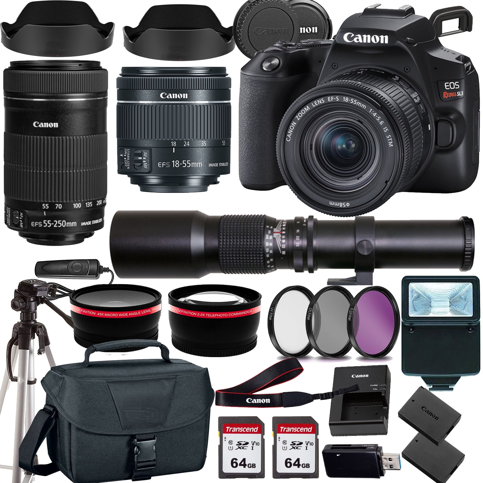 Canon Rebel SL3 / EOS 250D DSLR Bundle with 18-55mm, 55-250mm STM ...
