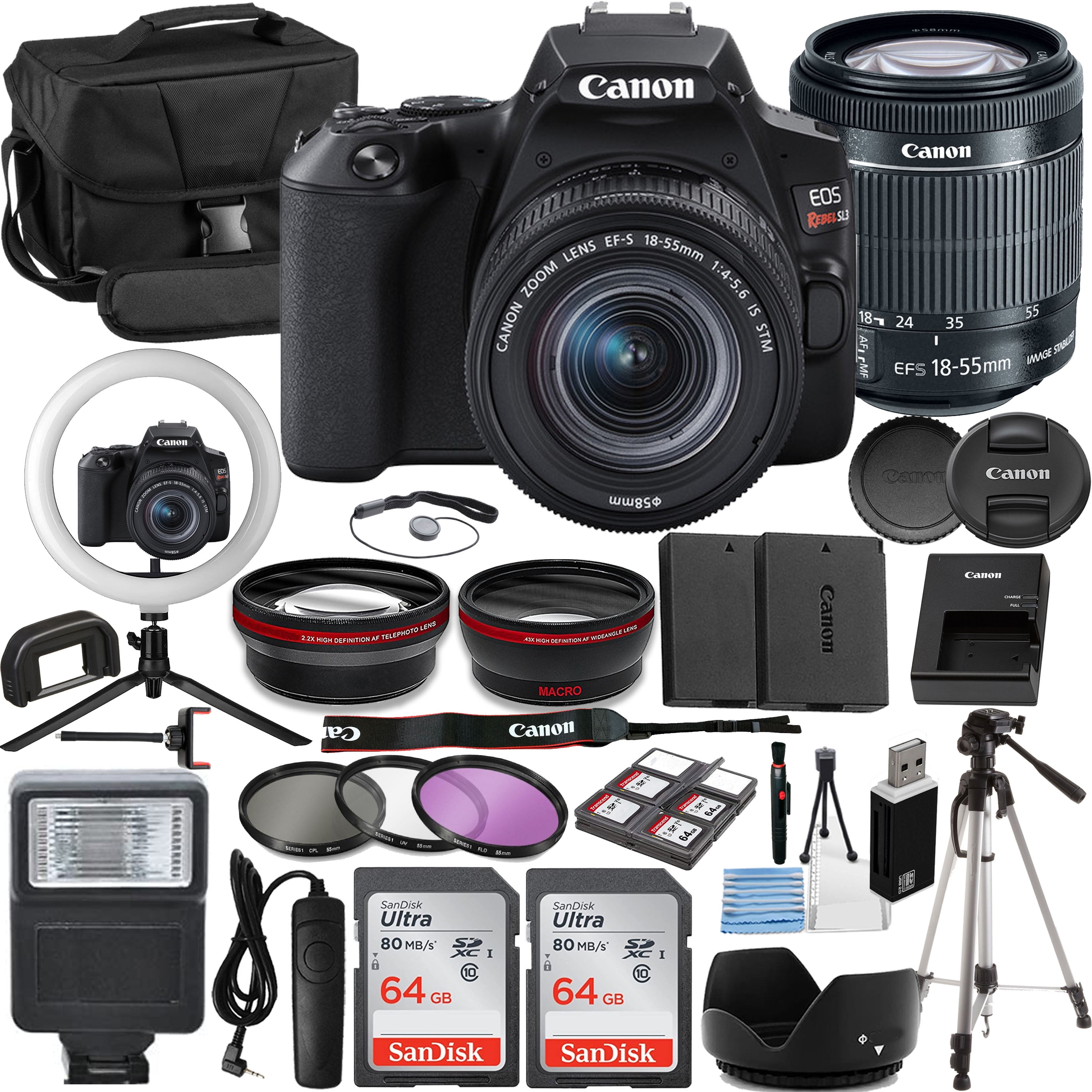 Canon Rebel SL3 Vlogger Kit:EF-S 18-55mm IS II Lens,64GB Memory Card ...