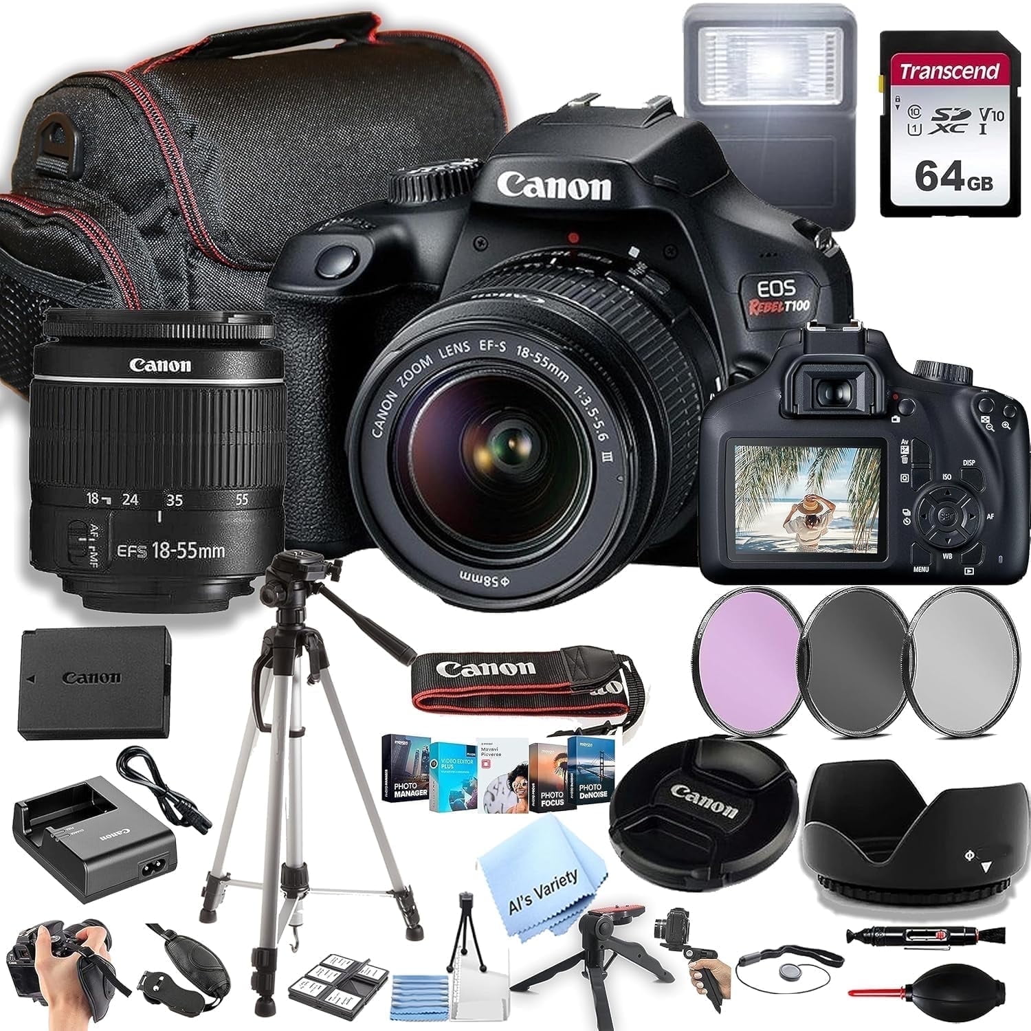 Canon Rebel T100 DSLR Camera, 18MP, Full HD Video, EF-S 18-55mm Lens ...