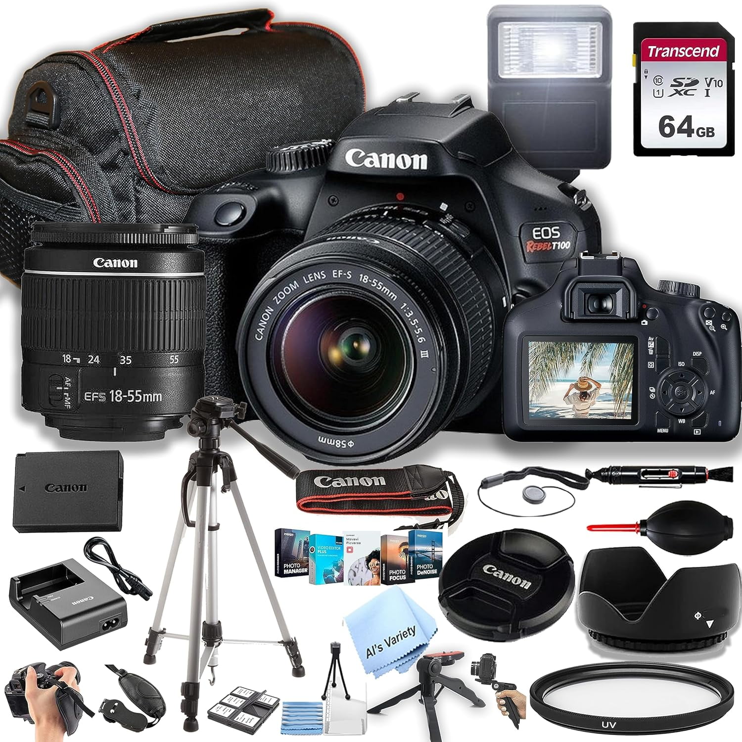 Canon Rebel T100 / EOS 4000D DSLR Camera w/EF-S 18-55mm F/3.5-5.6 Zoom ...