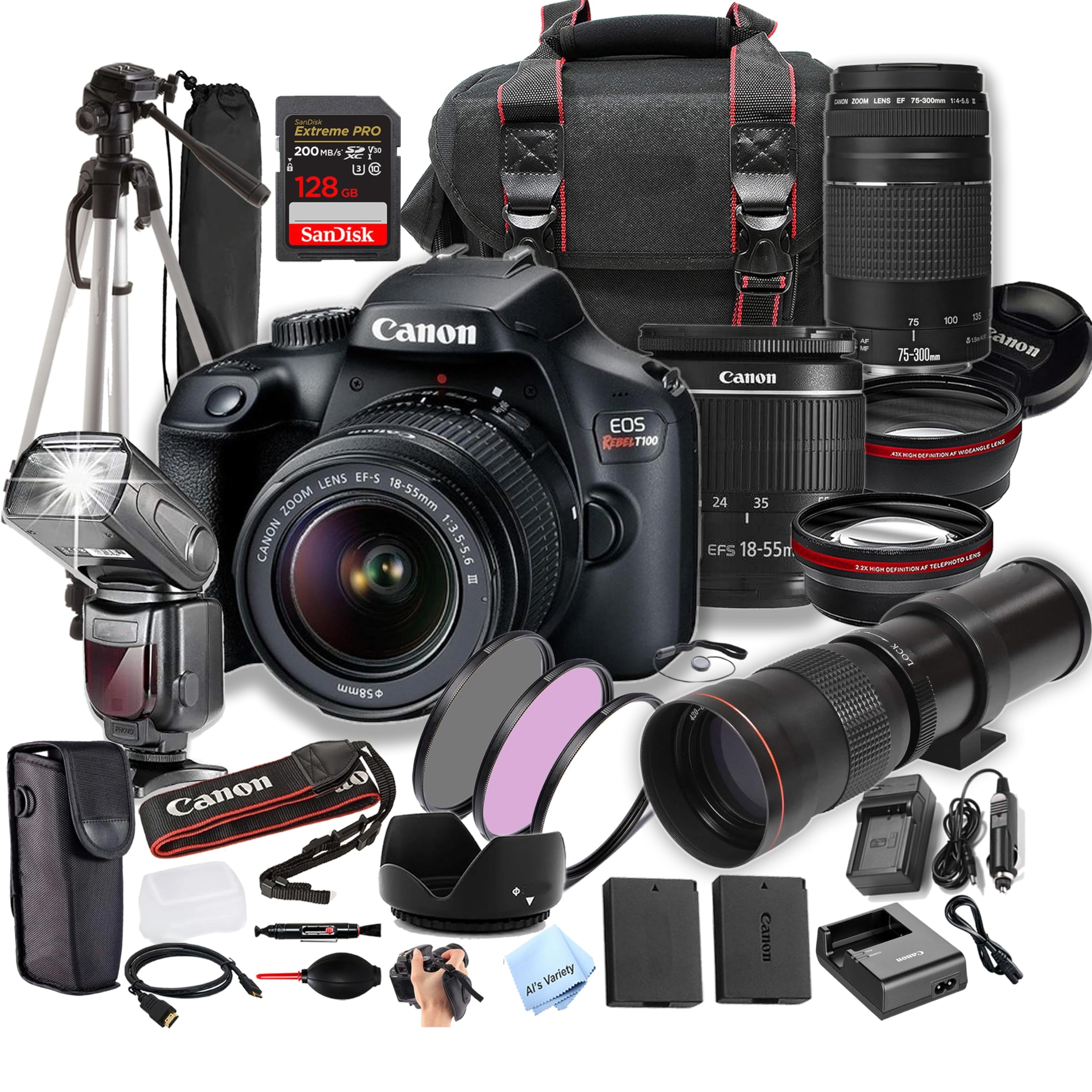 Canon Rebel T100 (EOS 4000D) w/18-55mm, 75-300mm, 420-800mm Super ...