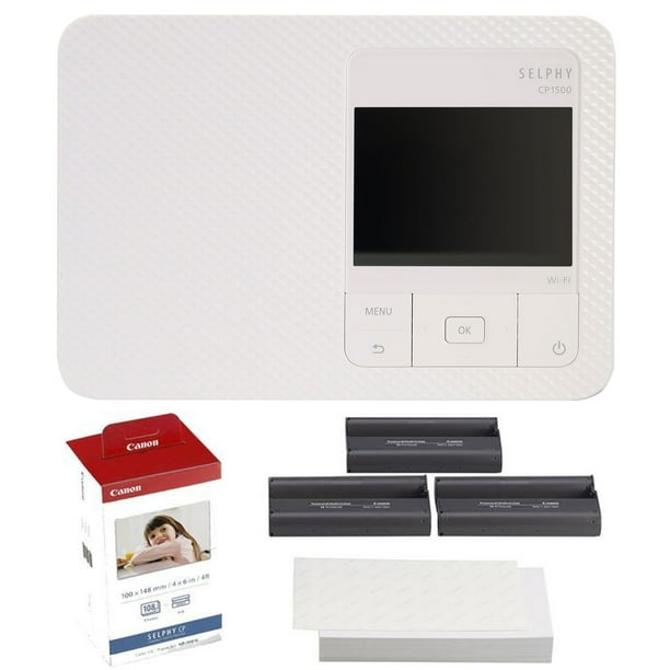 Canon SELPHY CP1500 Compact Photo Printer White and KP-108IN Selphy ...