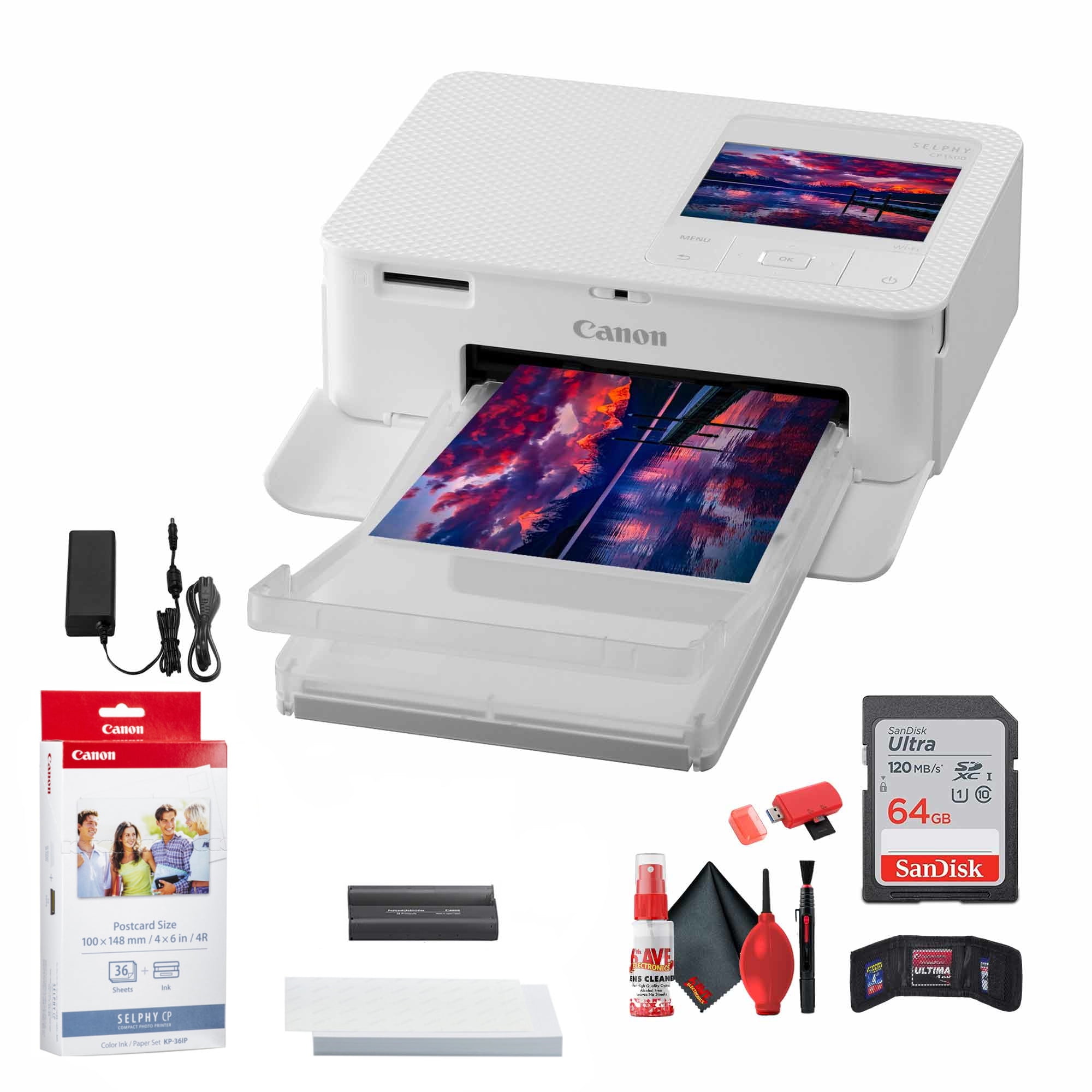 Canon SELPHY CP1500 Photo Printer (White) + Canon KP-36IP Color Ink and ...