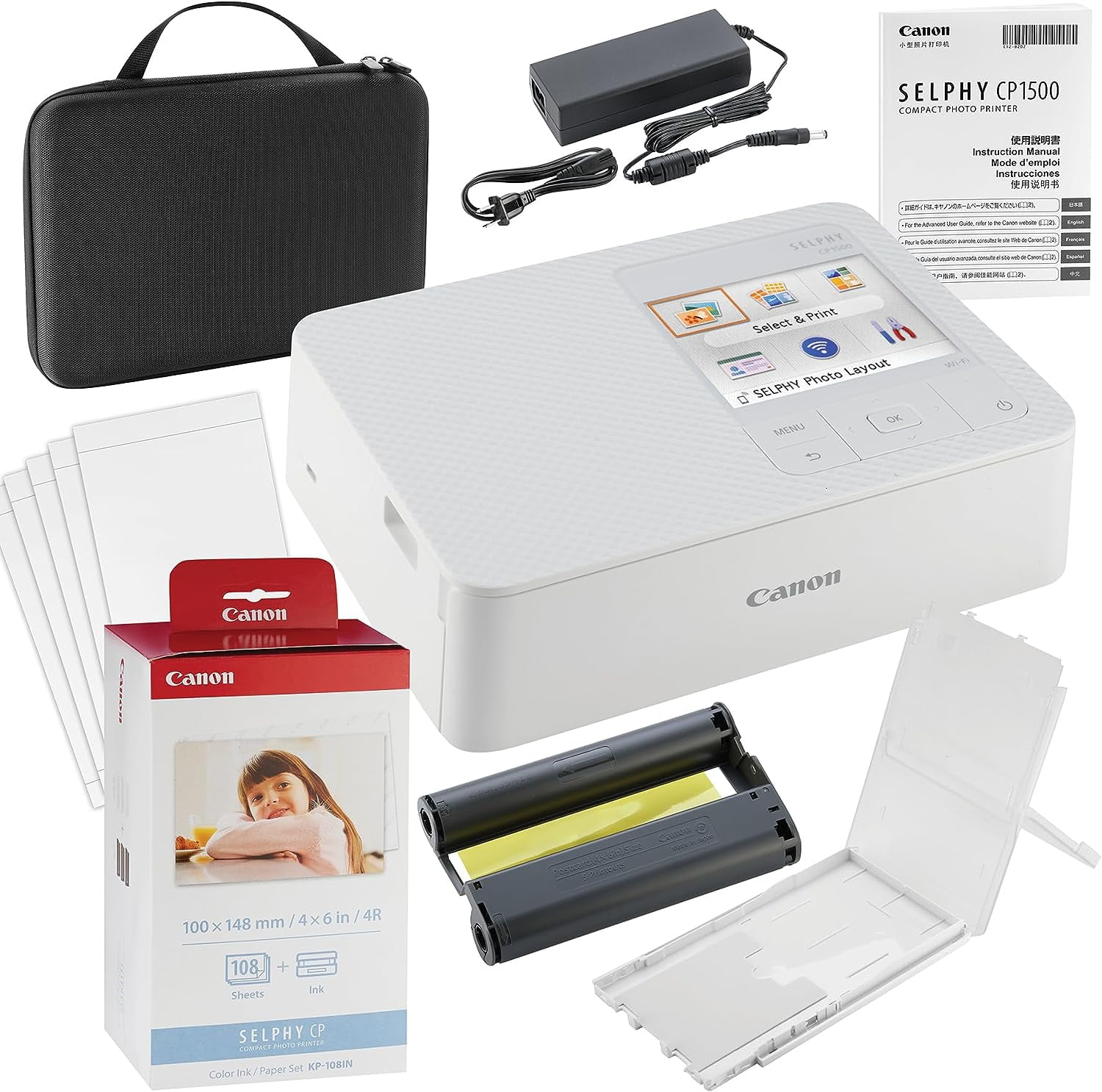 Canon SELPHY CP1500 Wireless Photo Printer, Air Print, Morphia, White ...