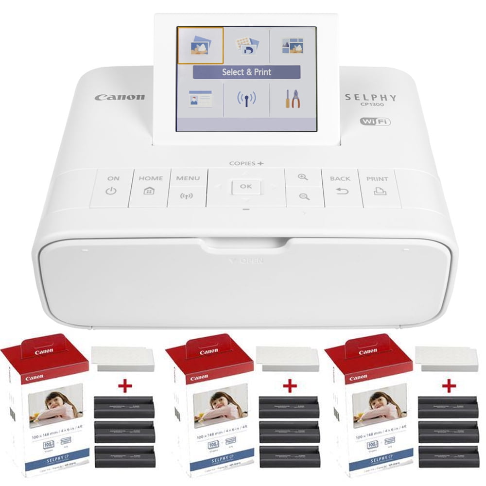 Canon Selphy CP1300 Portable Compact Photo Printer White + 3 Canon KP ...