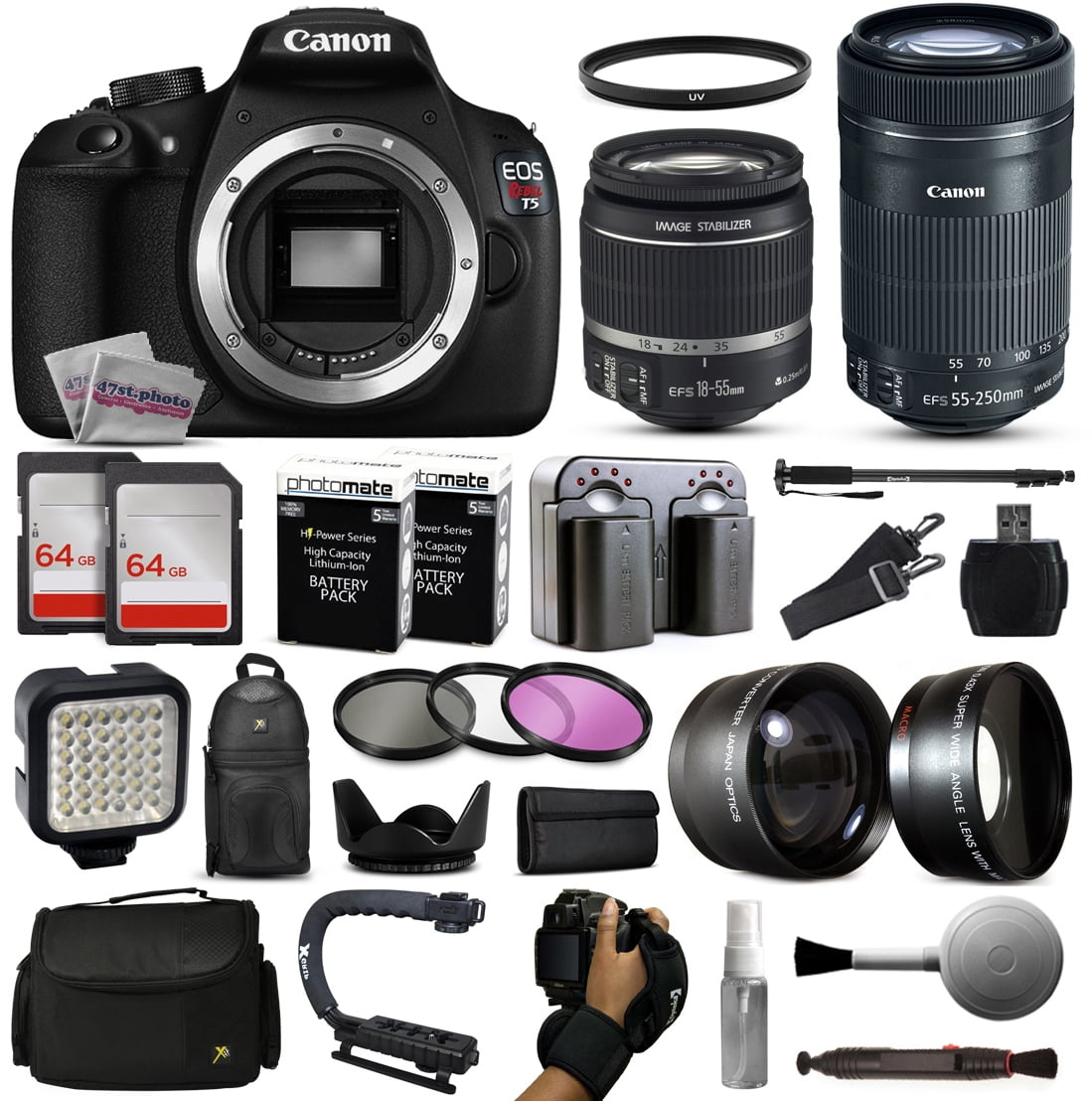 Canon T5 DSLR Digital Camera with 18-55mm IS II + 55-250mm IS STM Lens ...