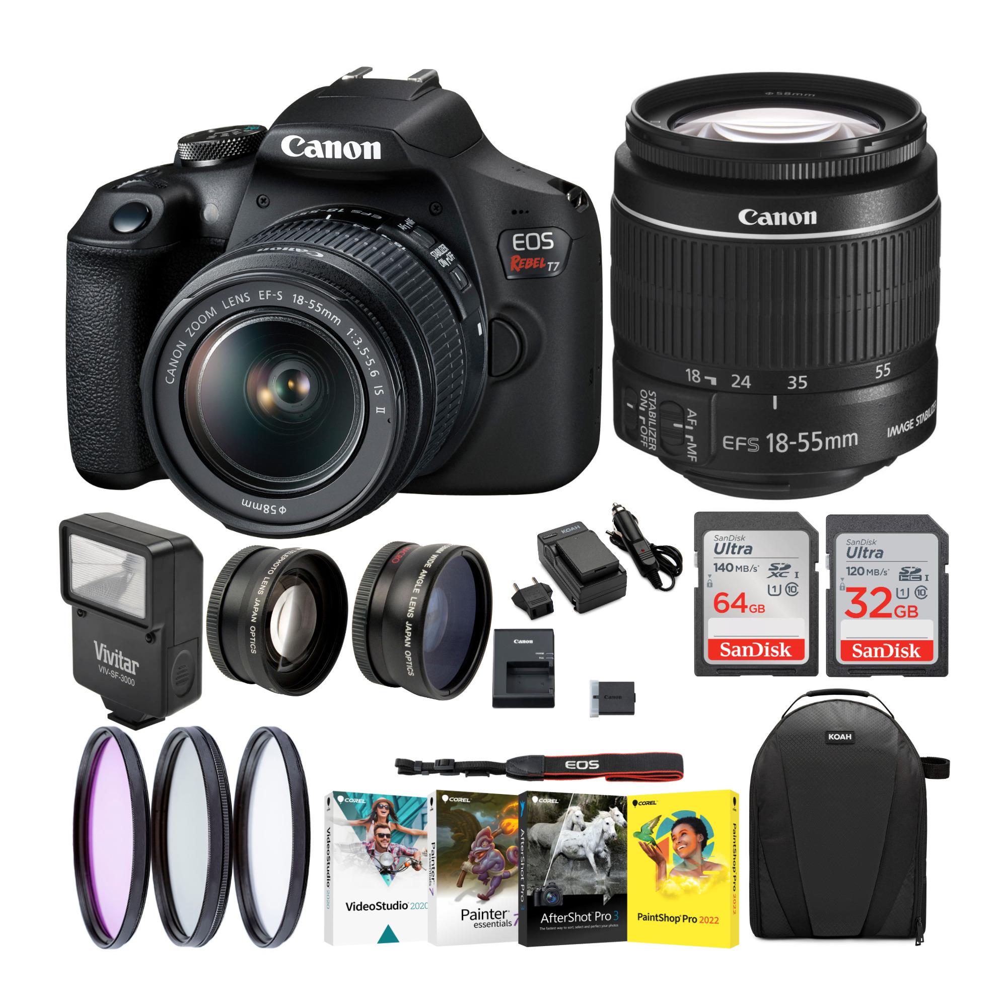 Canon T7 EOS Rebel DSLR Camera with EF-S 18-55mm IS II Lens Deluxe ...