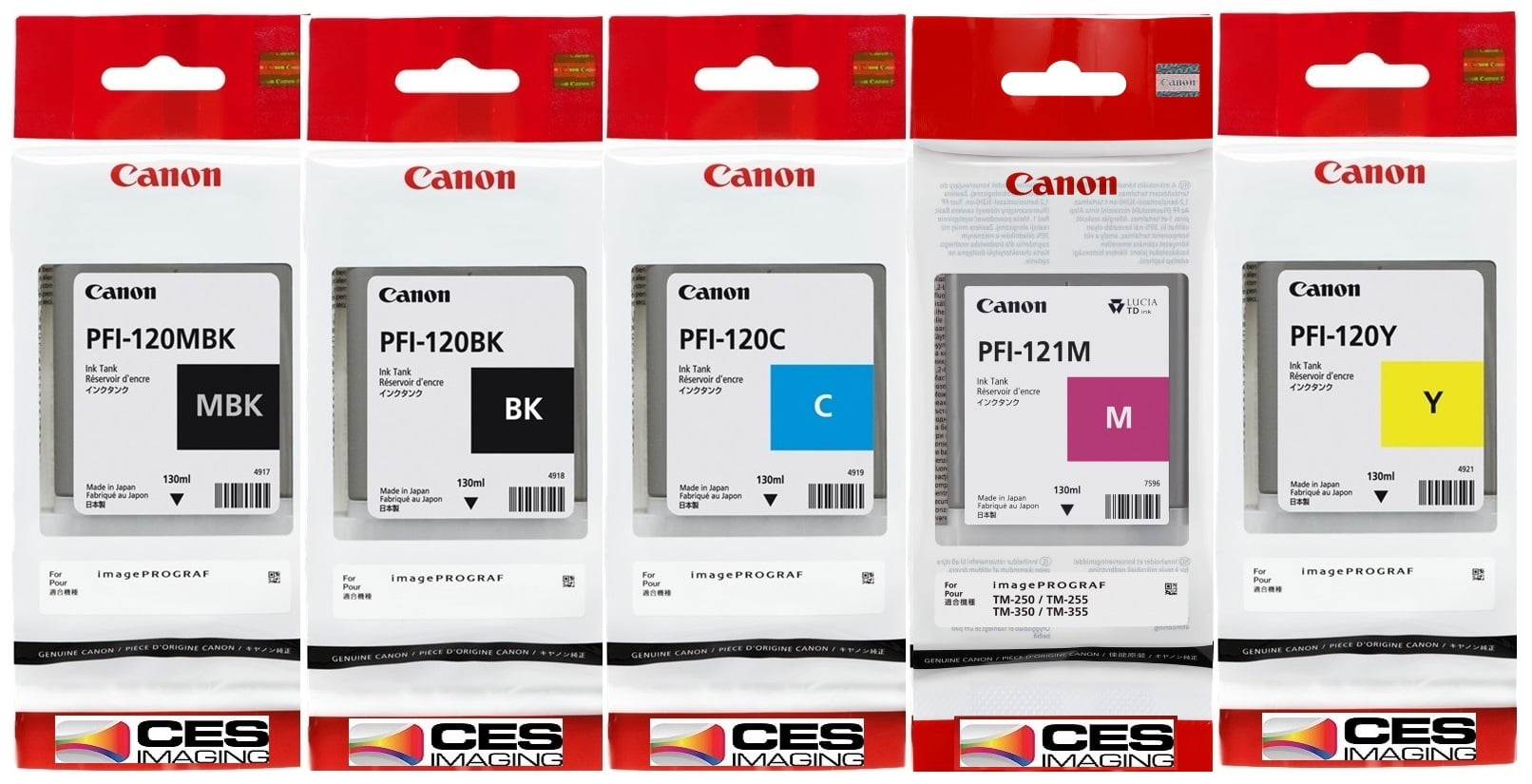 Canon TM-250, TM-350, TM-355 130ml Ink Tank Set PFI-120MBK PFI-120BK PFI-120C PFI-121M PFI-120Y ...