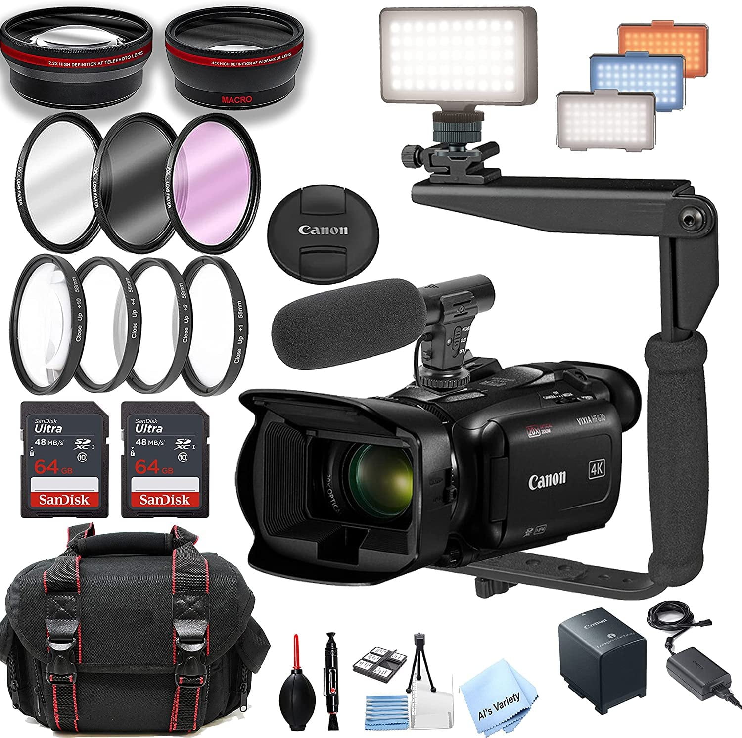 Canon Vixia HF G70 4K Camcorder, 128GB, Video Light, Filters, Lenses ...