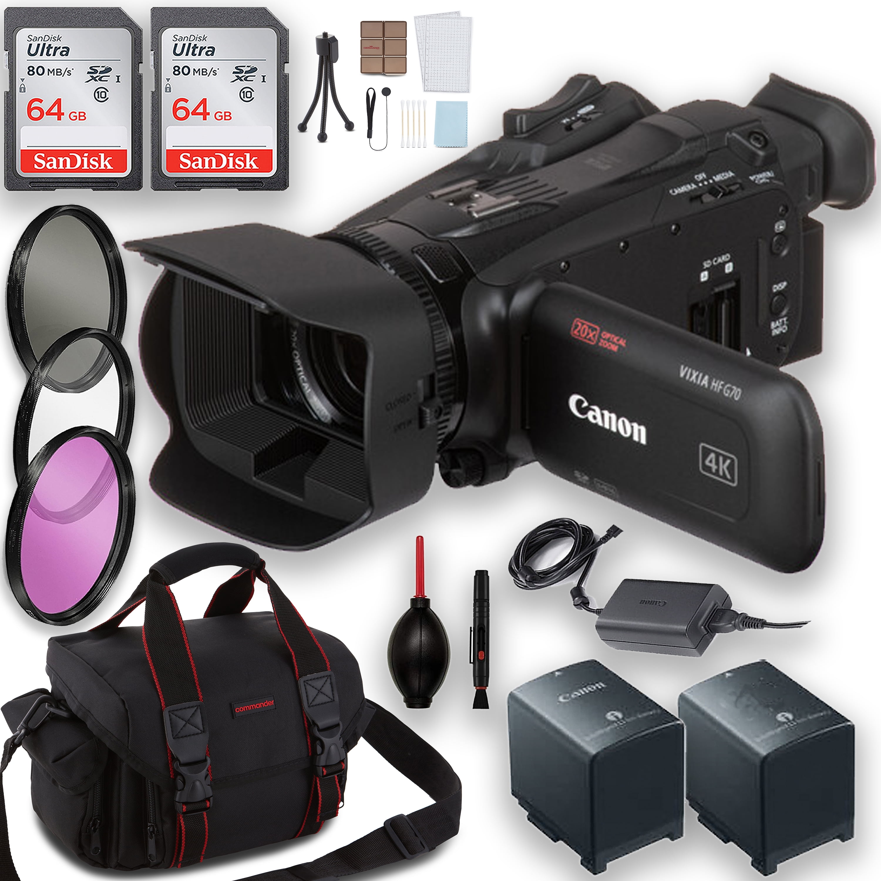 Canon Vixia HF G70 UHD 4K Camcorder + Extra Battery + 2pc 64GB Memory ...