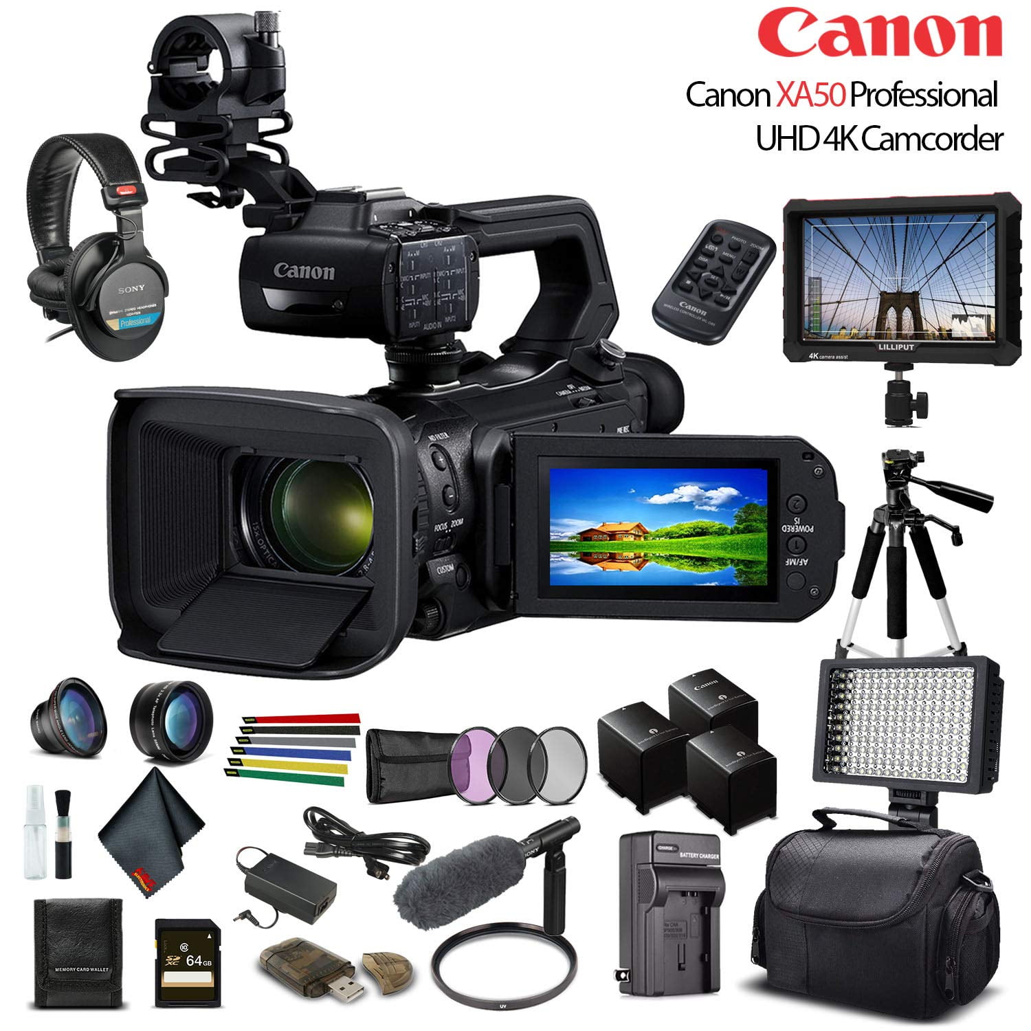 Canon XA50 UHD 4K Camcorder W/ 2 Extra Battery - Professional Bundle ...
