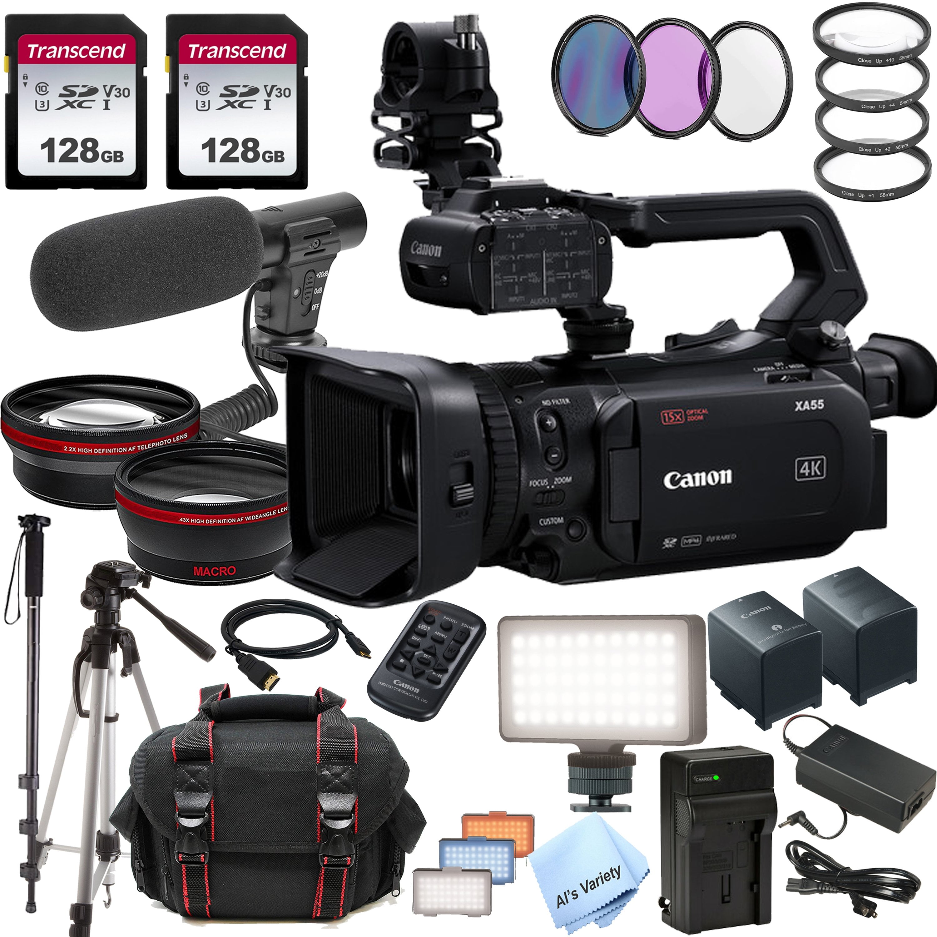 Canon XA55 Professional UHD 4K30 Camcorder + 256gb Memory + LED Video ...