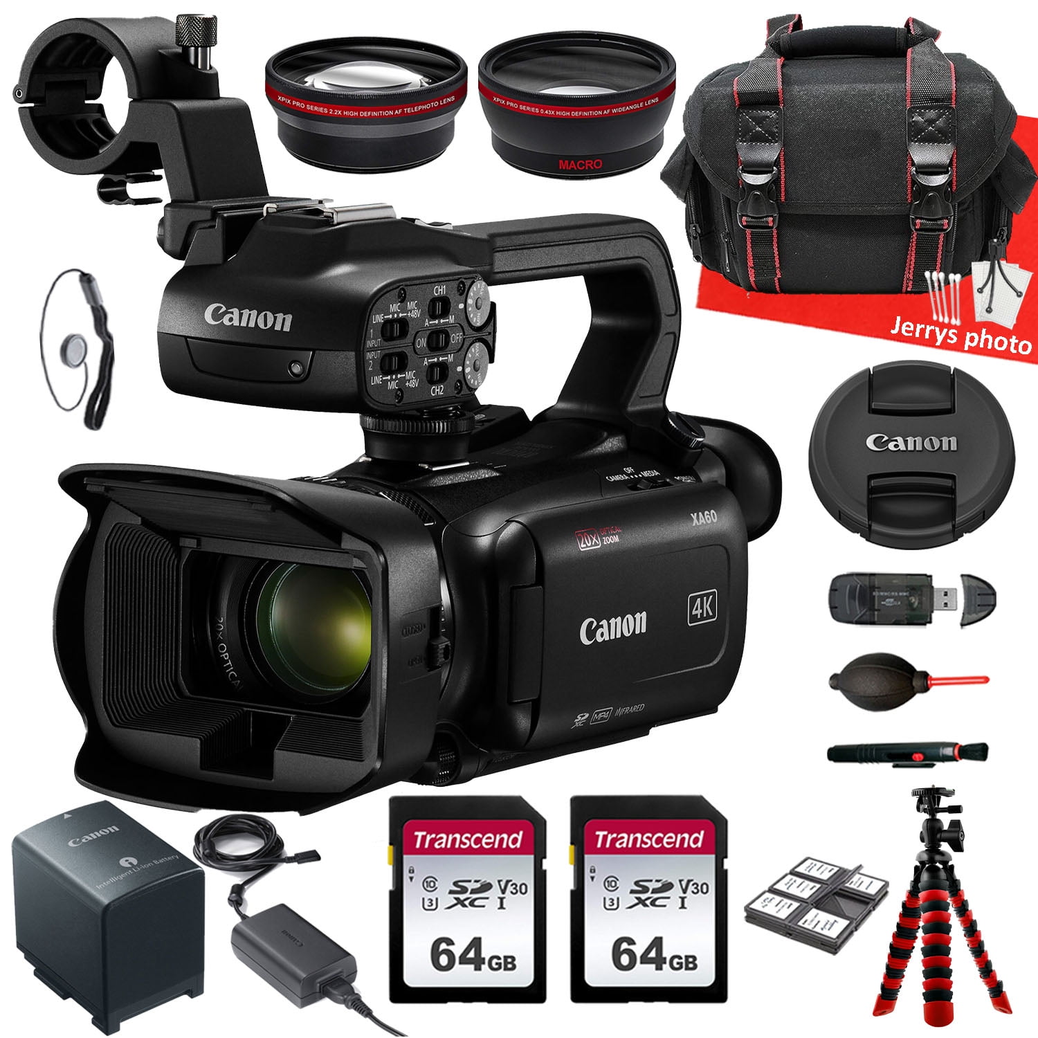 Canon XA60 Professional UHD 4K Camcorder + AVX Wide Angle And Telephoto ...