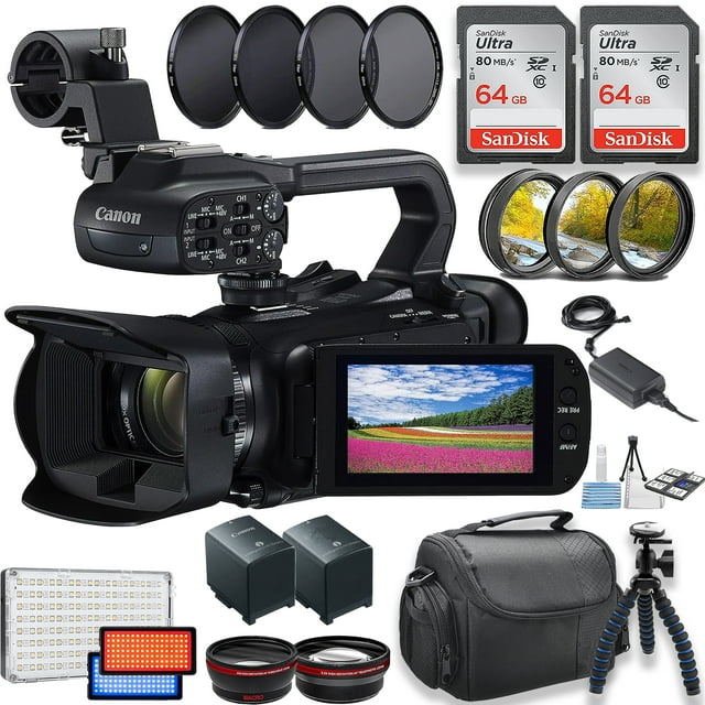 Canon XA60 UHD 4K Professional Camcorder with LED Light, Filter Kits, 2pc 64GB Memory Cards ...