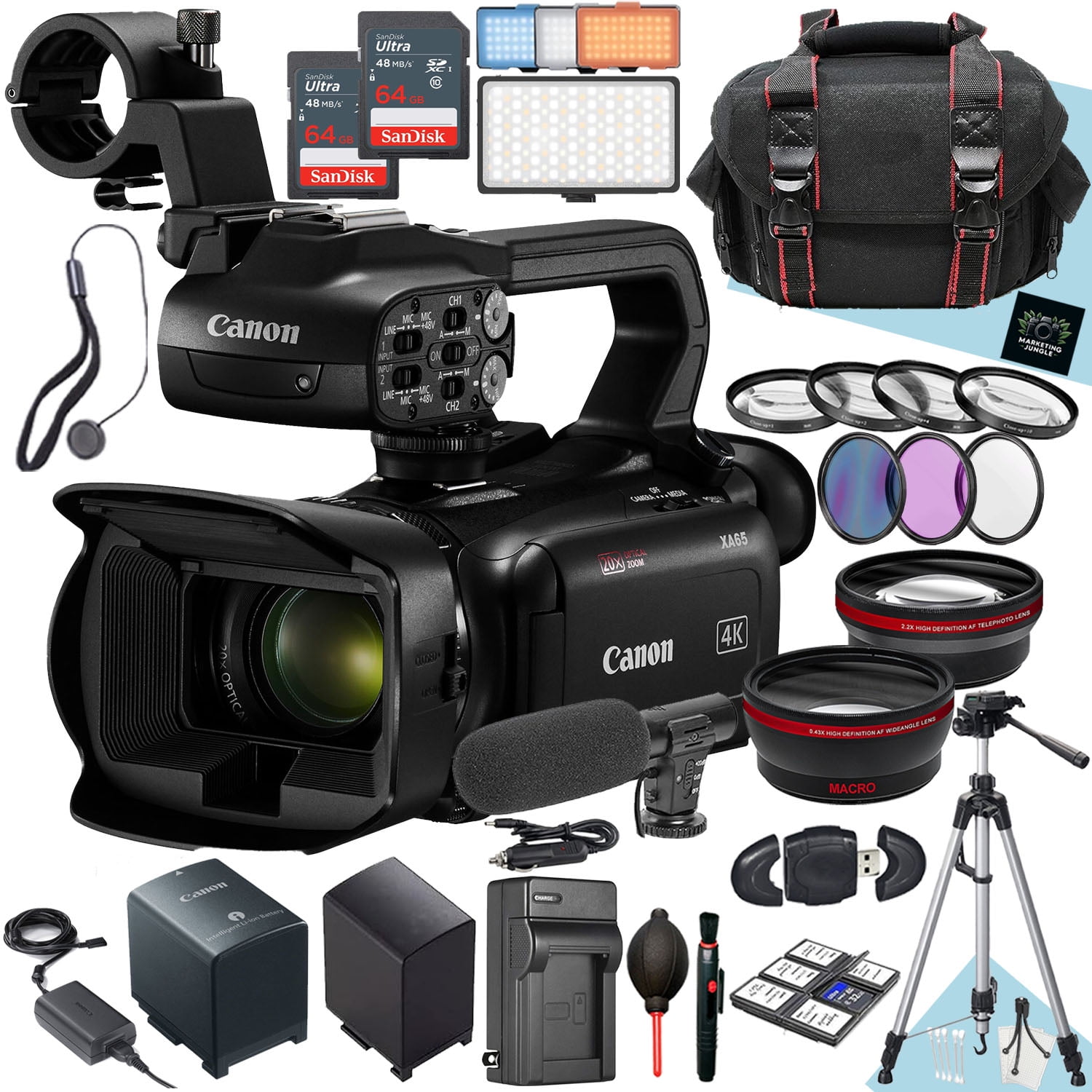 Canon XA65 Professional UHD 4K Camcorder + 2PC 64 GB Memory + Extra ...