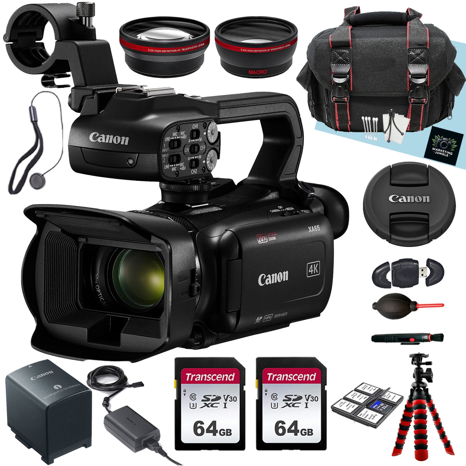 Canon XA65 Professional UHD 4K Camcorder + AUX Wide Angle And Telephoto ...