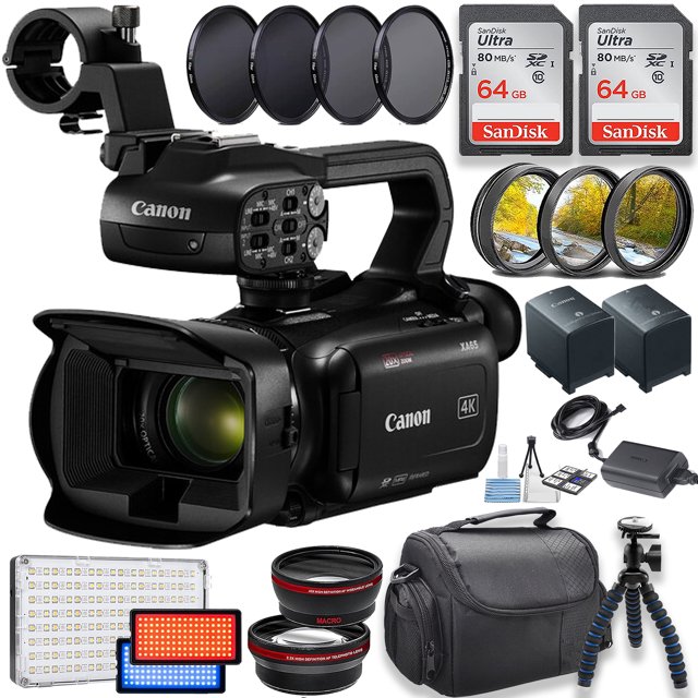 Canon XA65 Professional UHD 4K Camcorder w/ 2pc 64GB Memory Cards + Filter Kits + LED Video ...