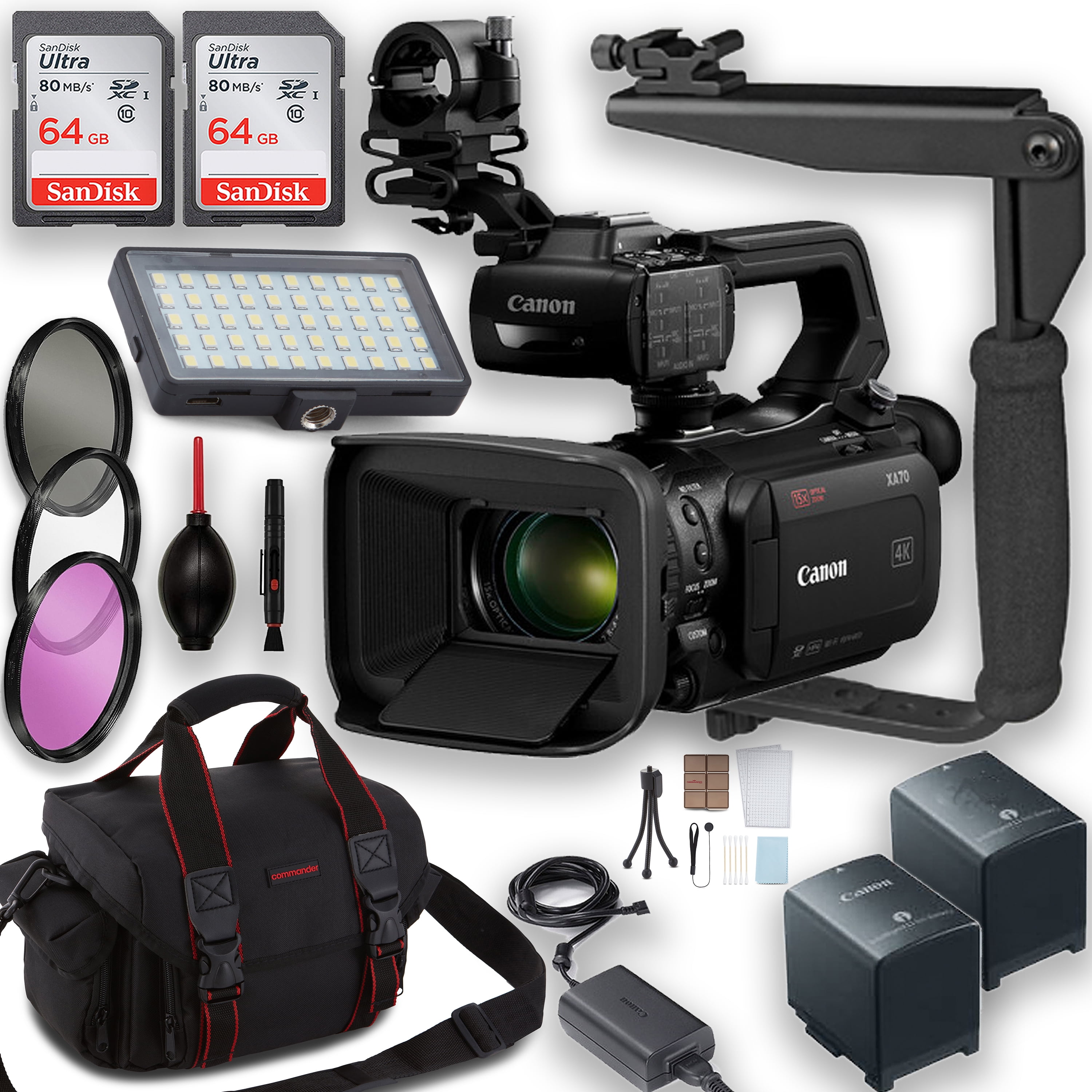 Canon XA70 UHD 4K30 Camcorder with Dual-Pixel Autofocus with LED Video Light + Extra Battery ...