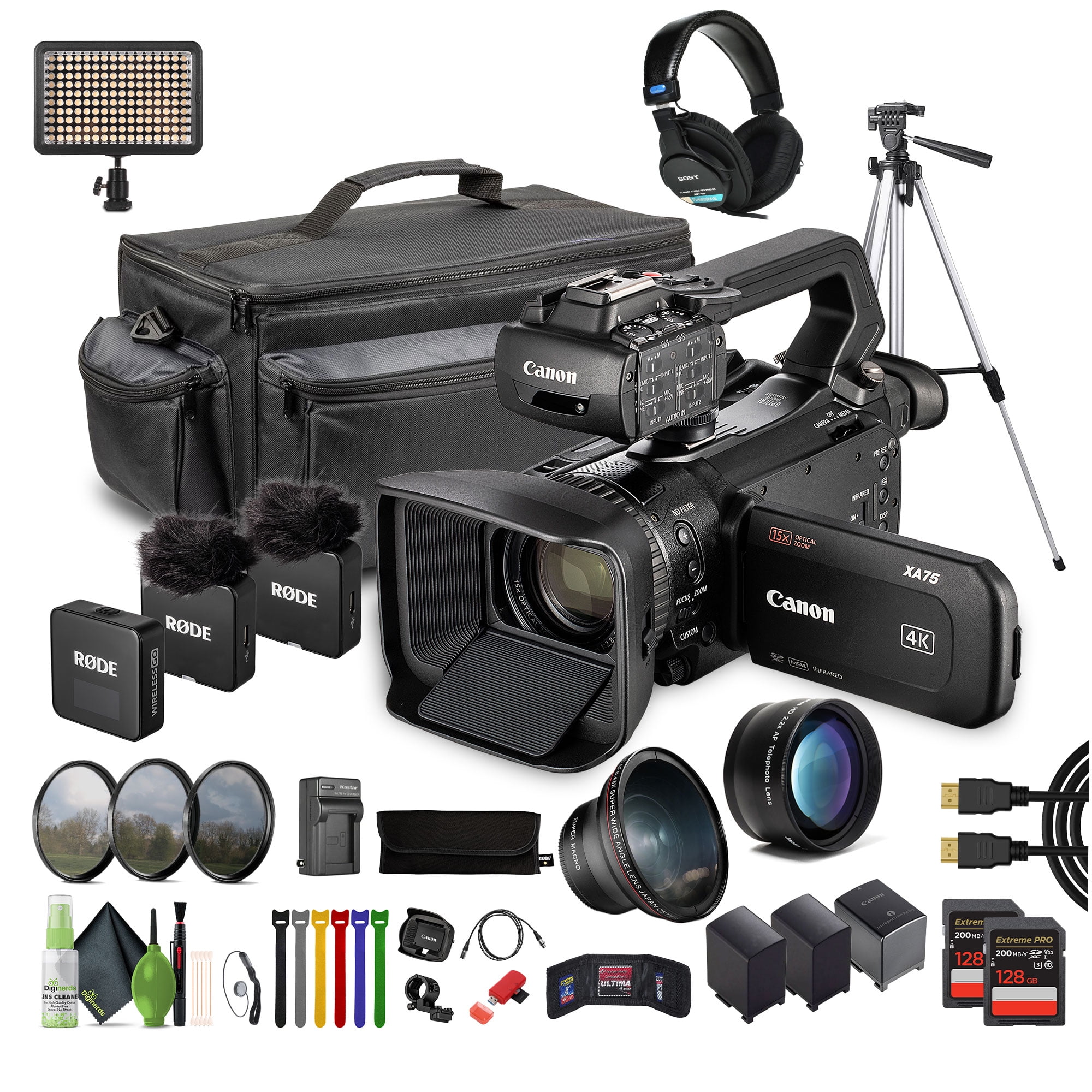 Canon XA75 PAL 4K UHD Camcorder 25p Bundle with 2x 128GB Cards, Stereo ...