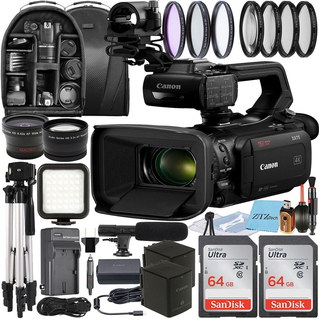 Canon XA75 UHD 4K30 Camcorder, Dual-Pixel Autofocus, 2-Pack 64GB ...