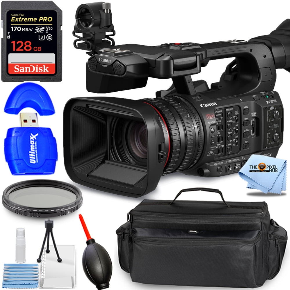 Canon XF605 UHD 4K HDR Pro Camcorder for Video Recording & Photography - 7PC Accessory Bundle ...