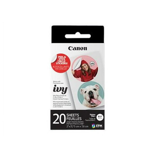 Canon ZINK 20 Sheets Pre-Cut Circle Sticker Paper Pack, 2” x 3” Size, 1 ...