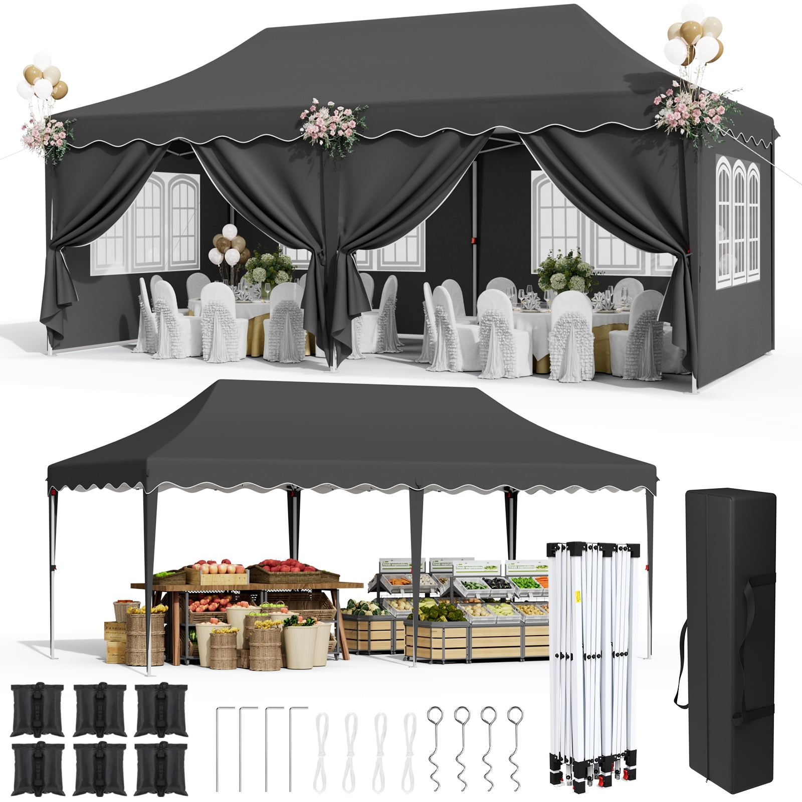 Canopy 3x6m Pop Up Pavilion Gazebo Tent with All Sidewalls, Waterproof ...