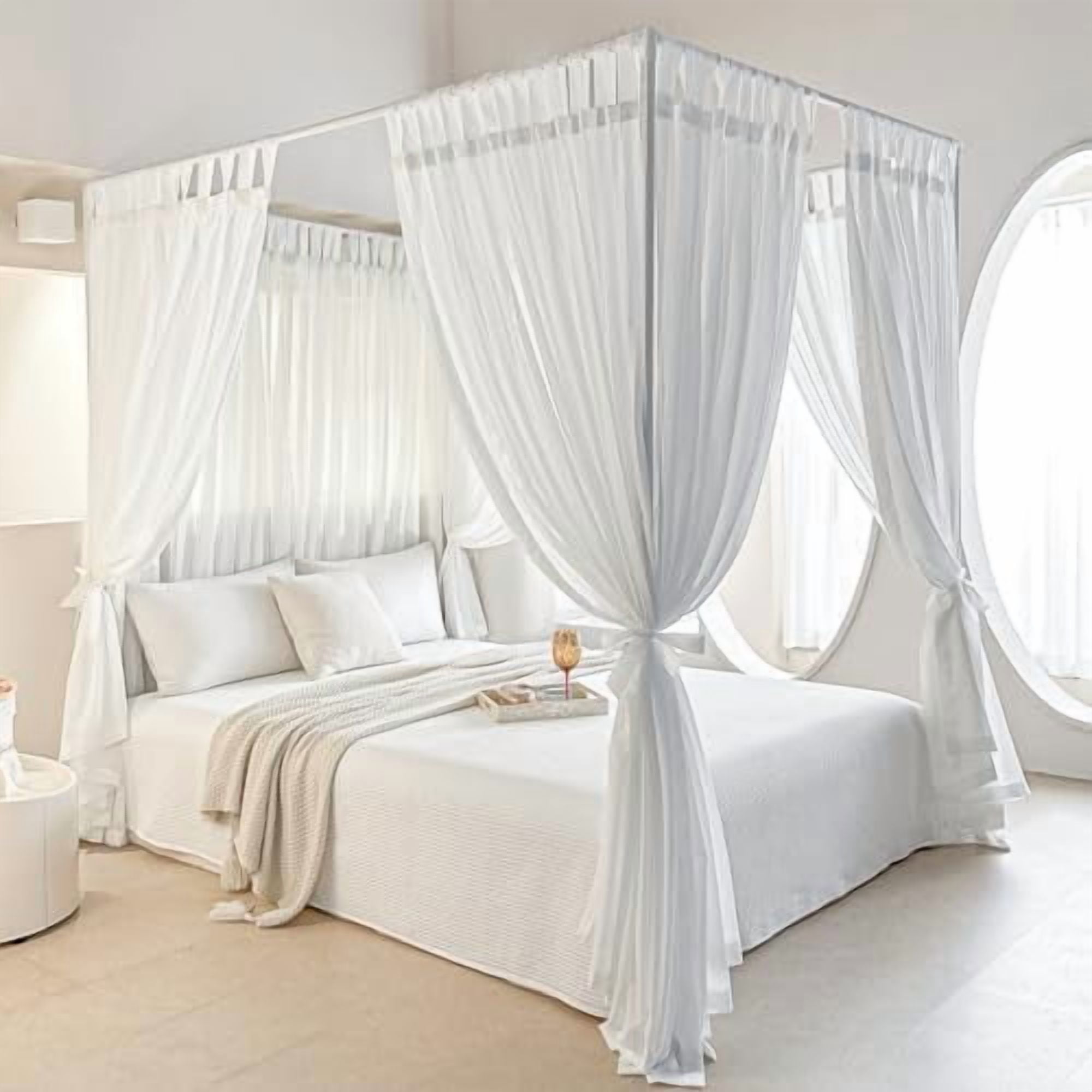 Canopy Bed Board with Top and Self-Adhesive Strips, White Gauze ...